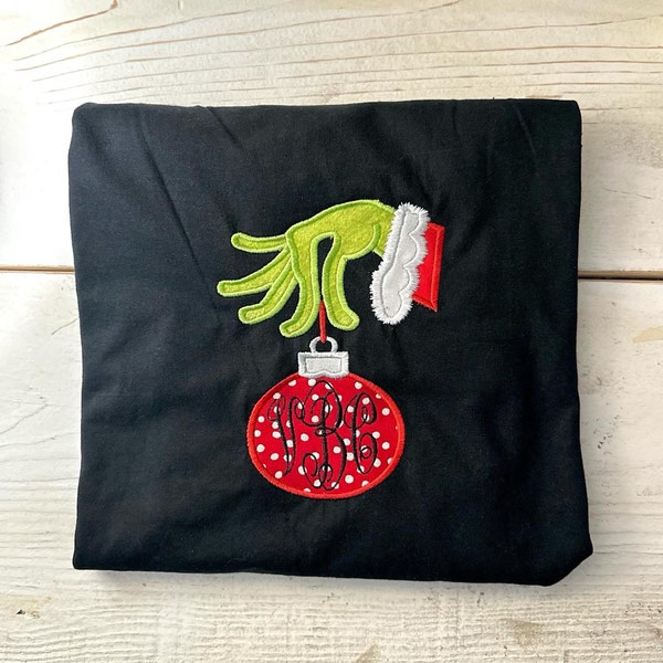 Green Monster Hand Monogram Applique Digital Machine Embroidery Design ...