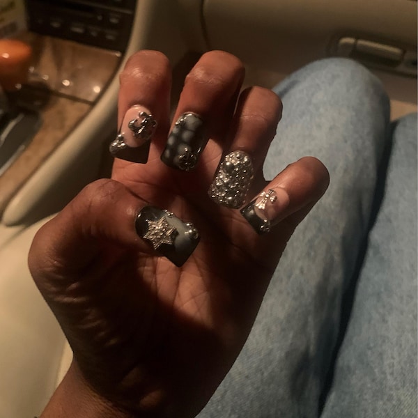 Chrome Silver Nails- Grunge Nail Design| Dark Aesthetic Nails| Handmade ...