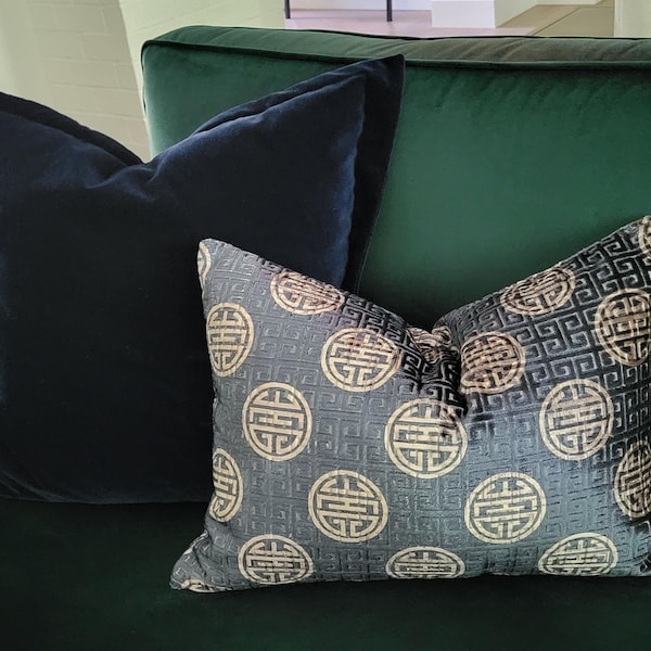 Blue/green/beige Leaves Cut Velvet Pillow Cover - Etsy