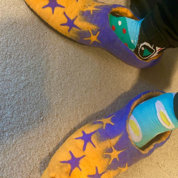 Merino Wool Handmade Slippers, Unique Felted Pattern With Stars Gift ...