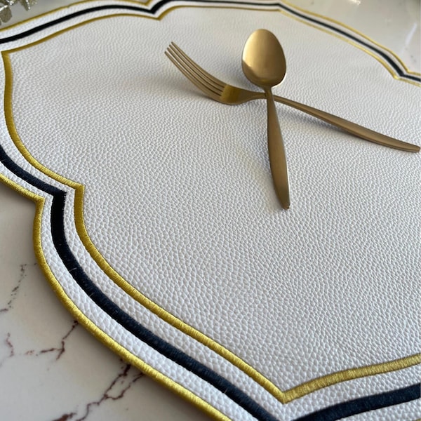 Gratitude Handmade Purple Fabric Placemat Scalloped Edge Embroidered ...