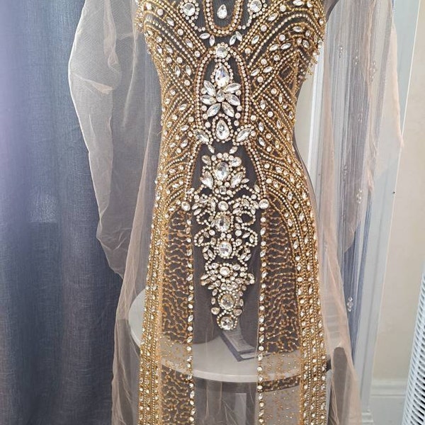 Designer Full Body Mesh Fabric Applique ,beaded Wedding Dress ...