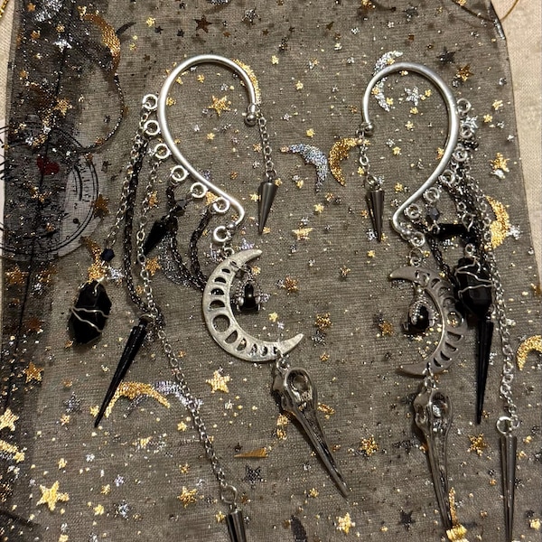 Luna Raven Ear Cuff With Purple Quartz Crystal, Bird Skull Ear Cuff ...