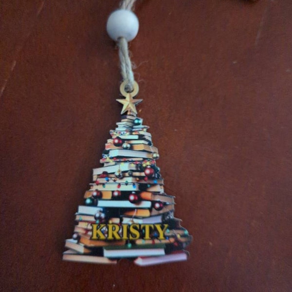 Personalized Christmas Book Tree Name Ornament, Bookworm Gifts, Book ...
