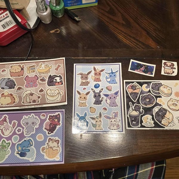 Cute Cat Poke With Yarn Holographic Stickers | Cute Stickers | Poke ...