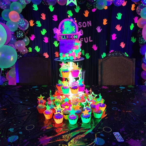 Neon Theme Cake Topper | Personalized Cake Topper | Glow in the Dark ...