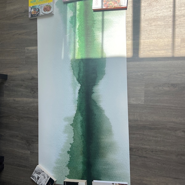 Blue Green Abstract Landscape Watercolor Print.panoramic Watercolour ...