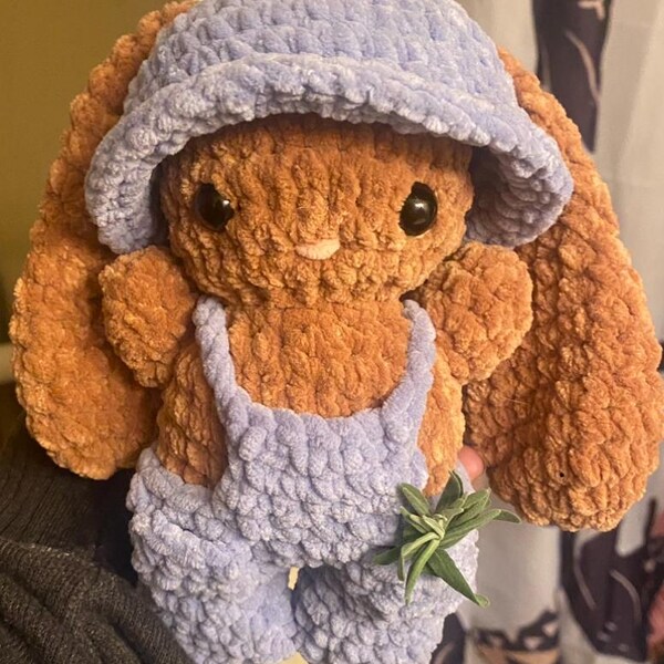 Crochet Baby Bunny in Hat and Overalls Plushie PATTERN - Etsy