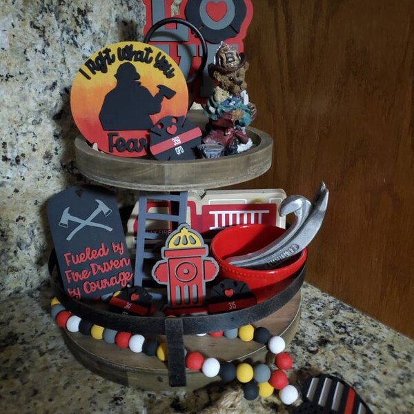 Firefighter Tiered Tray/ Unfinished Firefighter Tiered Tray Decor ...