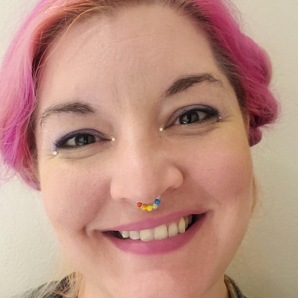 Gold Rainbow Clicker 1.2mm (16ga) Suitable for Septum, Daith, Rook, Conch, Helix, Cartilage 16g ...