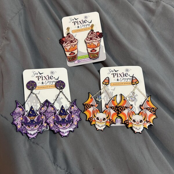 Heart Pattern Pink Bats Resin & Shrink Plastic Valentines Day Earrings ...