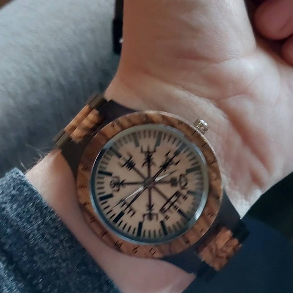 Engraved Thor's Hammer Mjolnir Wooden Watch, Personalized Viking Watch ...