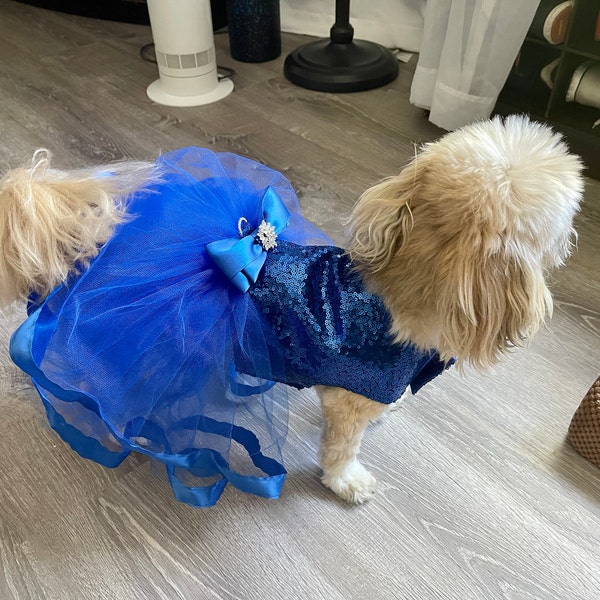 Dog Tutu, Royal Blue Sequin Dog Dress, Dog Harness Dress. Dog Wedding ...