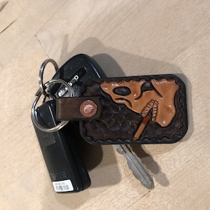 Hand Tooled Leather Keychain Skull Skeleton Bones Banjo - Etsy