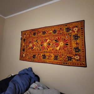 Indian Hand Embroidered Gujarati Tapestry Vintage Boho Banjara Wall ...