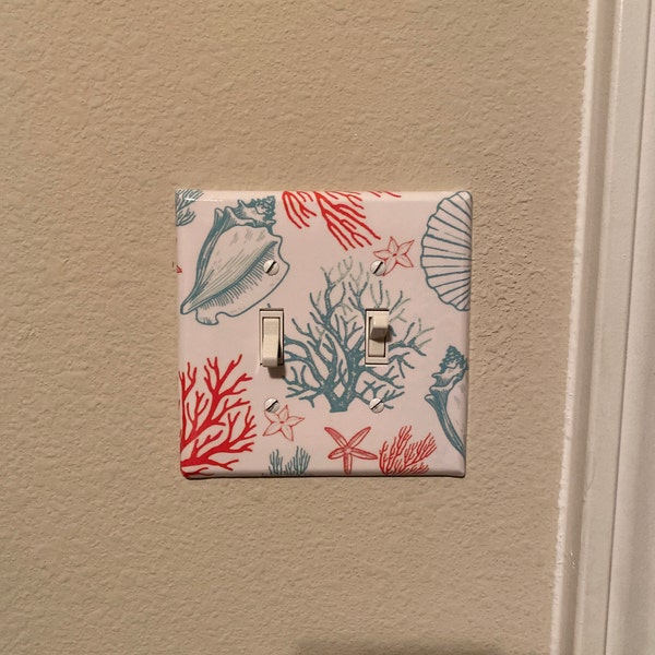 Ocean Light Switch Cover / Coral Seafoam Shells / Beach Cottage Decor ...