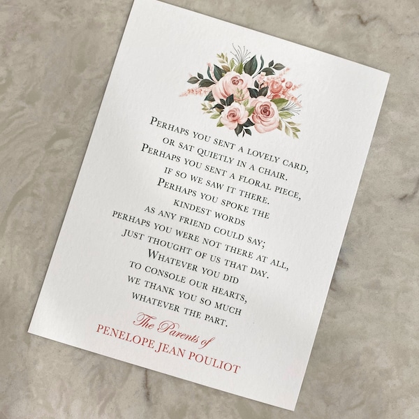 Sympathy Acknowledgement Cards, Personalized Funeral Thank You Cards ...