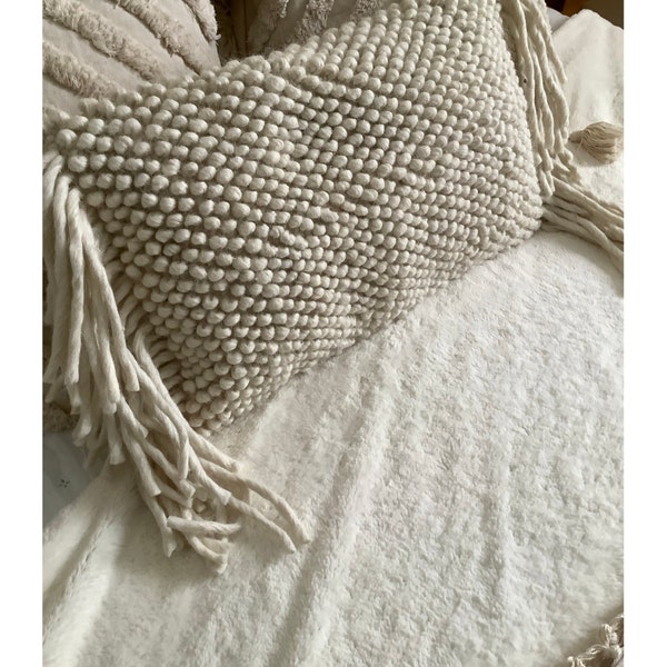 Cream Natural White Ivory Natural Wool & Cotton Woven Chunky Loops ...