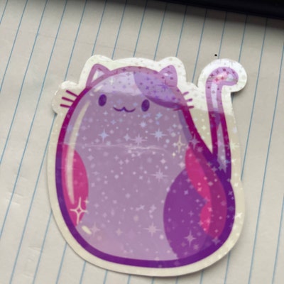 Jellybean Cat Sticker Purple Kawaii Sparkly Cat Sticker Happy Cat ...