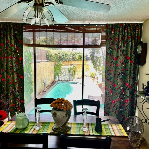 Vintagecotton Velvet Coral Orange Color Bird Print Luxury Curtain ...