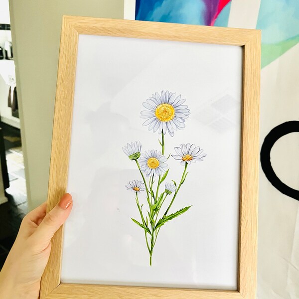 Daisy Hand Painted Watercolor Art Print | Botanical Poster | Living ...