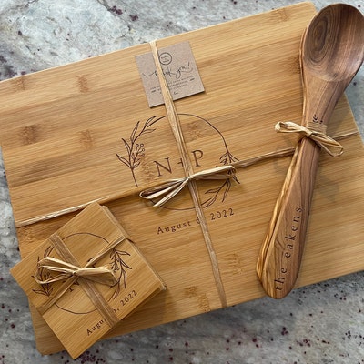 Personalized Cutting Board Gift Set, Wood Butcher Block, Custom ...