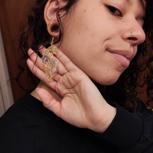 Real Flower Pregnant Figure Earrings • Handmade • Wire Earrings • Minimalist Earrings • Female ...