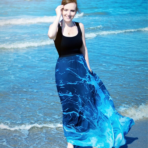Ocean Waves Maxi Skirt, Mermaidcore Fashion Long Skirt Fairy Fantasy ...