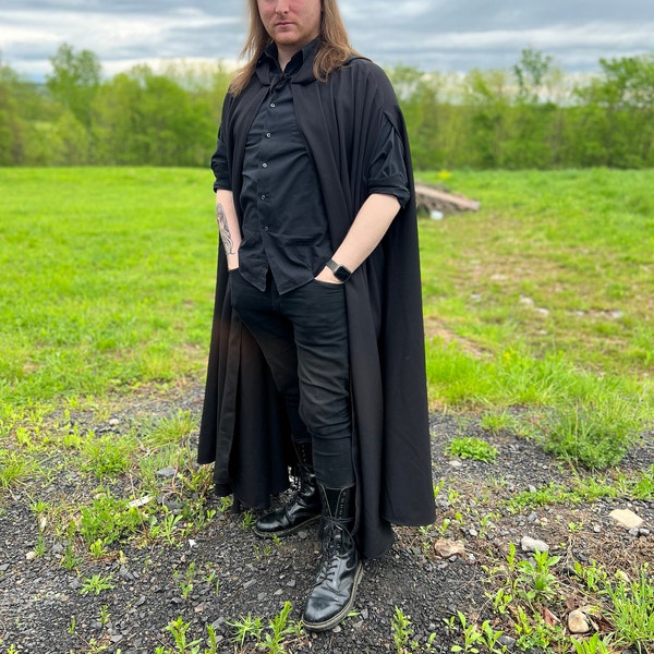 Black FULL CIRCLE Cloak Hooded Cloak Renaissance Faire Cloaks Cosplay ...