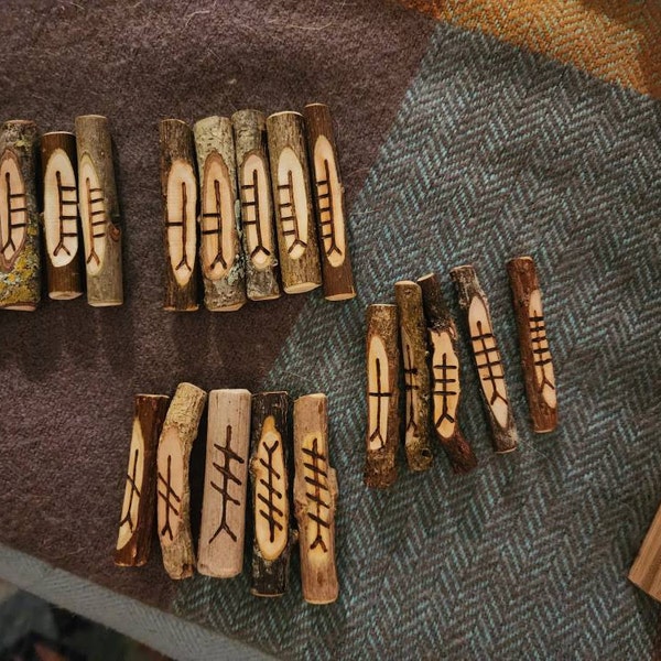 20 Celtic Tree Ogham Staves Made With Corresponding Woods With Bag and ...