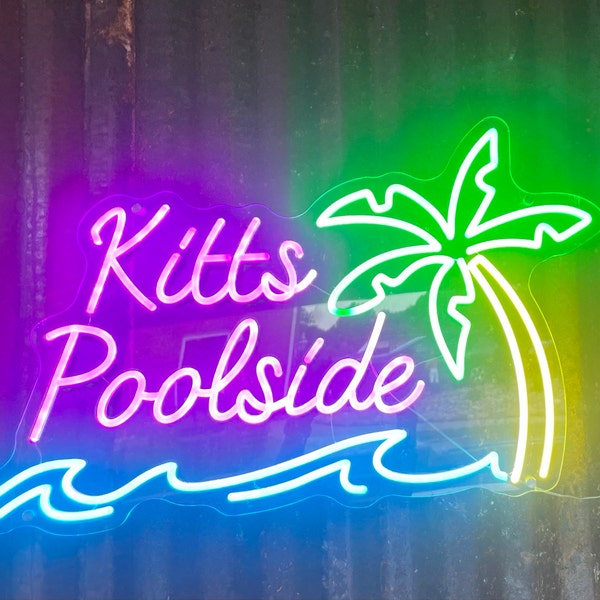 Poolside Sign Custom Neon LED Sign Pool Bar Decor Poolside Oasis Sign ...