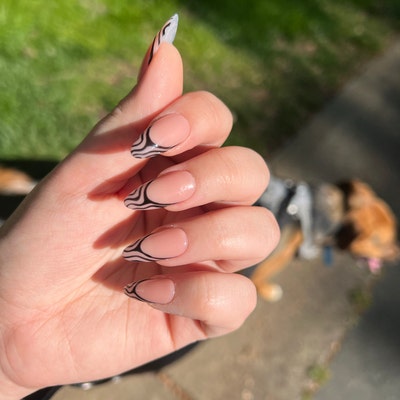 White Slanted French Nails Press on Nail French Tip Nails - Etsy