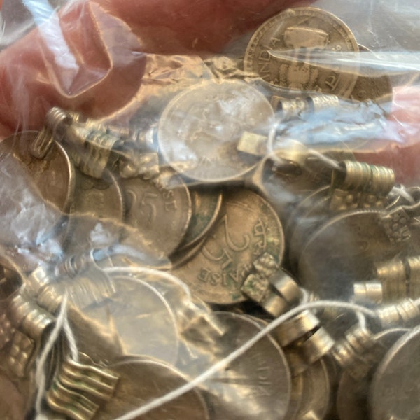 100 VINTAGE Banjara Tribal Kuchi COINS Pendants With Loops LOT Belly ...