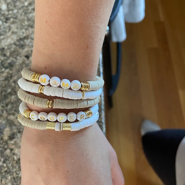 Beaded Bracelets, Personalized Name Bracelet, Name Bracelet, Heishi Bead Bracelet, Friendship ...