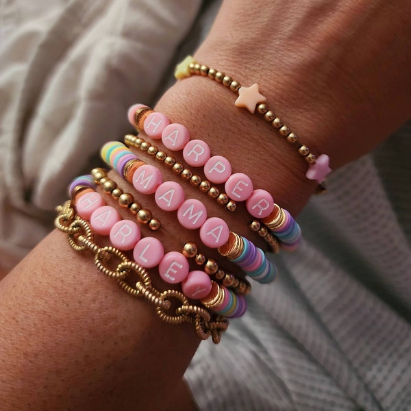 Pink Funfetti Heishi Bracelet, Name Bracelet, Heishi Bracelet ...