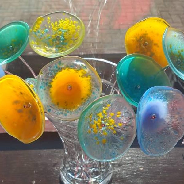 Handmade Fused Glass Flower Bouquet, Glass Flower Display, Glass Flower ...