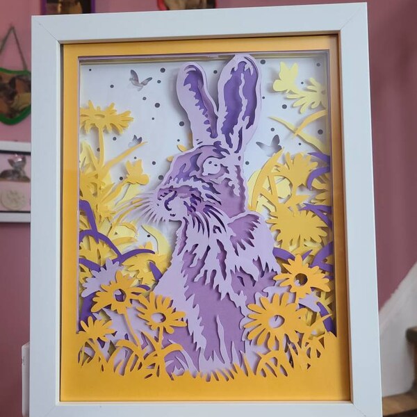 Rabbits 2 Shadow Box Files, Paper Cut Light Box Template Files, Shadow ...