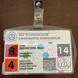 SCP Foundation Departmental ID Card / Badge Customized With Your ...