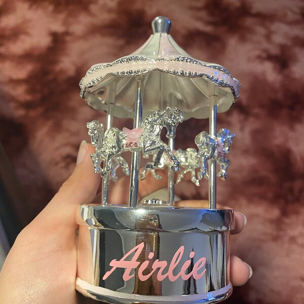 Personalised Silver Musical Carousel, Music Box, Musical Carousel ...