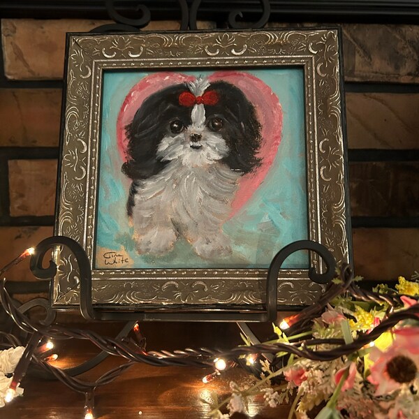 Maltese Dog Art wreathed in Joy Original Oil Painting by Tina White 6x8 ...
