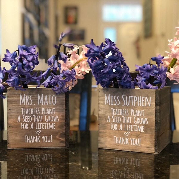 Personalized Teachers Plant a Seed Wood Planter Vase Box ~ Gift for ...