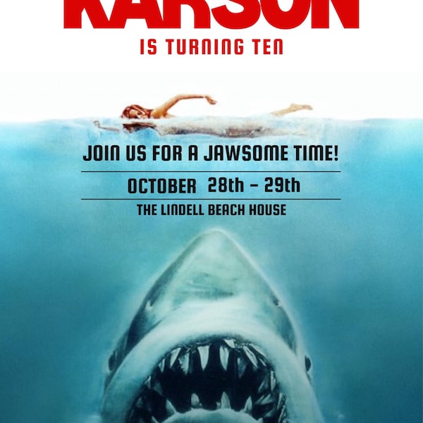 Editable JAWS Party Invitation Template, Printable Shark Party Birthday ...
