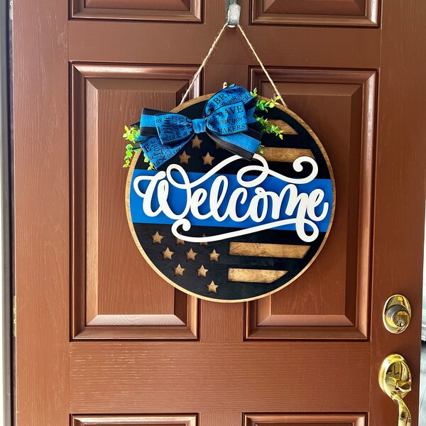 Police Door Hanger, Law Enforcement Appreciation Gift, Blue Line Door ...
