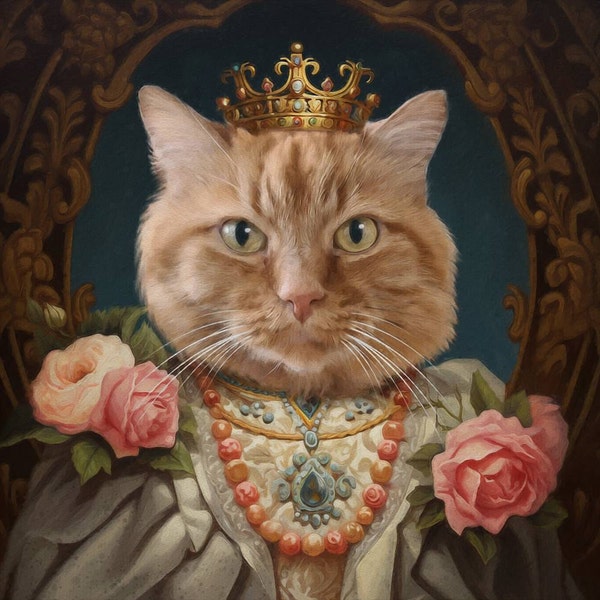 Custom Queen Pet Portrait Memorial, Regal Cat Painting, Pet Lovers Gift ...