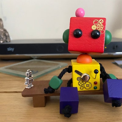Wooden Robots, Buddies, Block Bots, Decoration, Figurines, Small Cute ...