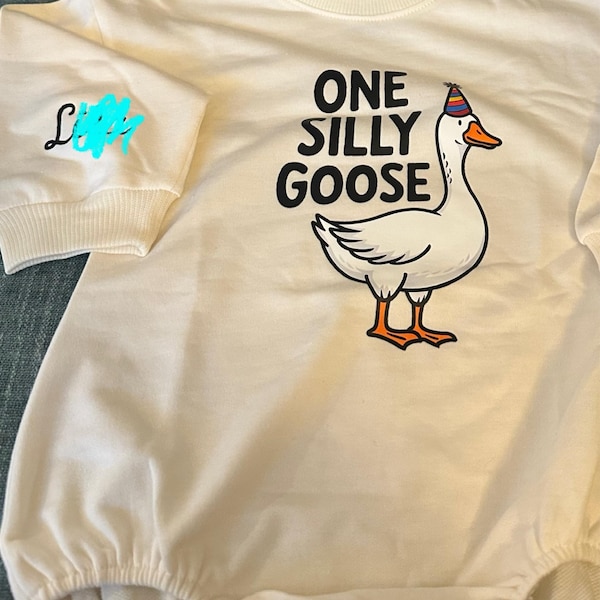 One Silly Goose on the Lose Bubble Romper, Custom Name Baby Bodysuit ...