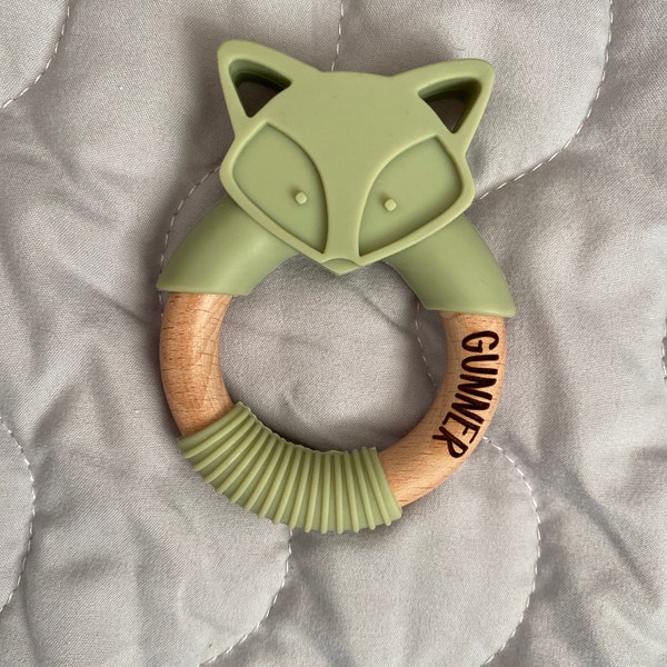 Personalized Baby Teether, Engraved Teether, Food Grade Silicone Fox ...