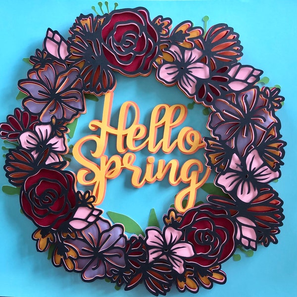 3D SVG Hello Spring Floral Wreath- Mandala Layered Digital Cut File - Etsy