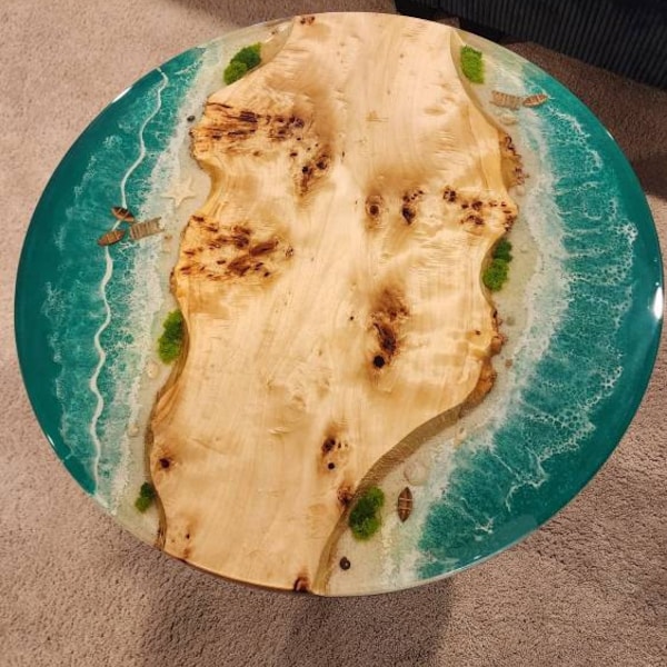 Scandinavian Coffee Table, Round Wood Coffee Table, Moss Table, River ...