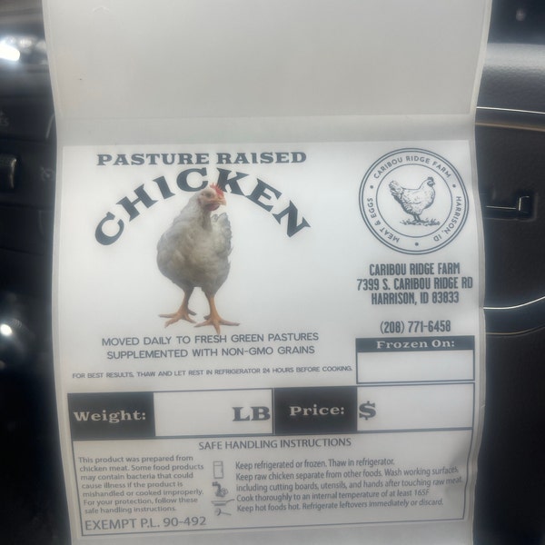 QUAIL Poultry Custom Processing Label PL 90-492 EXEMPT Farm Raised ...